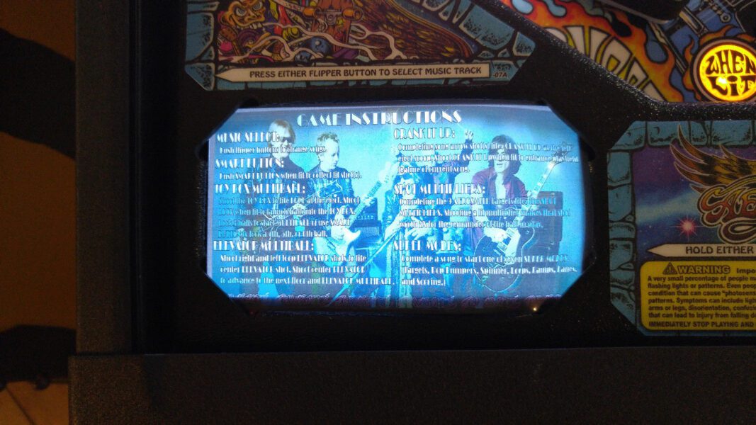Aerosmith Stern Pinball Glowing Instruction Card Kit EL Panel PRO ...